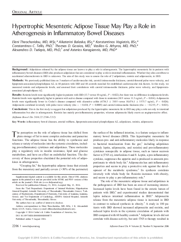 (PDF) Hypertrophic Mesenteric Adipose Tissue May Play a Role in ...