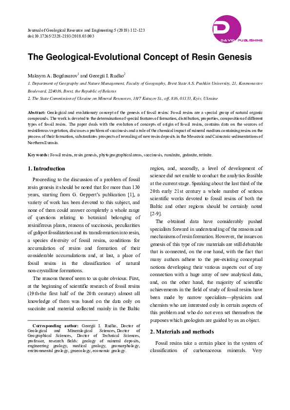 (PDF) The Geological-Evolutional Concept of Resin Genesis