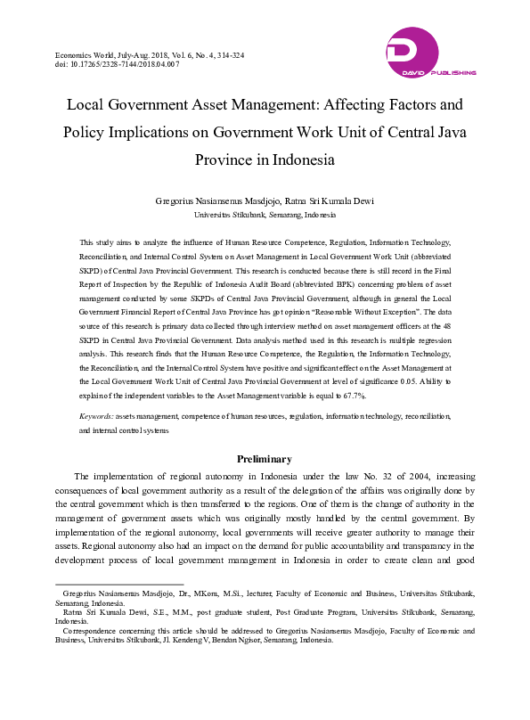 (PDF) Local Government Asset Management: Affecting Factors and Policy ...