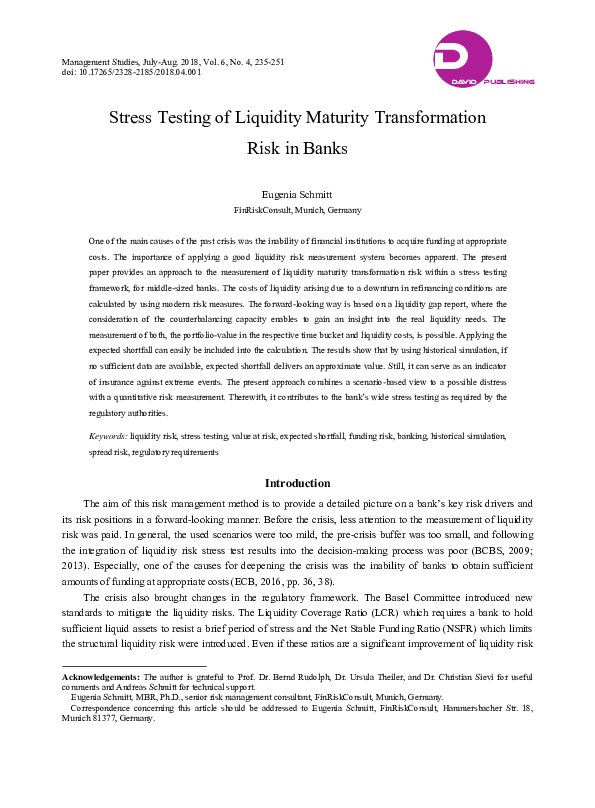 (PDF) Stress Testing of Liquidity Maturity Transformation Risk in Banks