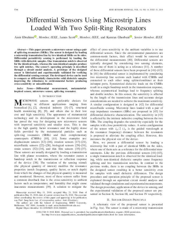 Pdf Differential Sensors Using Microstrip Lines Loaded With Two Split Ring Resonators