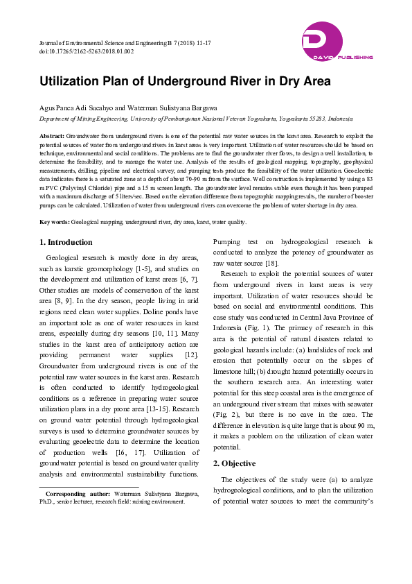 (PDF) Utilization Plan of Underground River in Dry Area