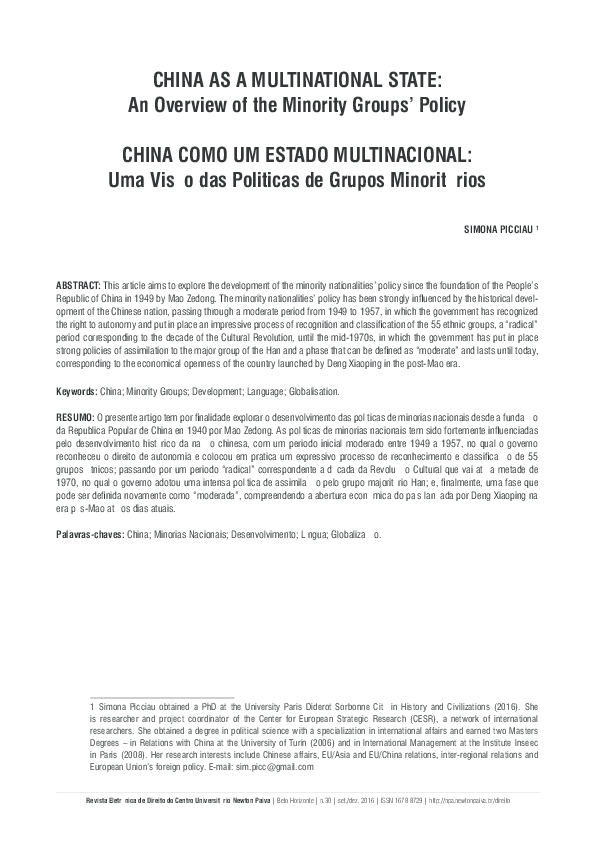 (PDF) CHINA AS A MULTINATIONAL STATE: An Overview of the Minority ...
