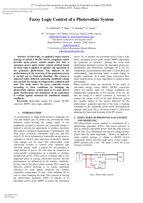 (PDF) Fuzzy Logic Control of a Photovoltaic System