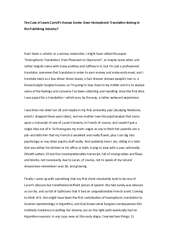 (DOC) The Case of Lewis Carroll's Humpe Dante: Does Homophonic ...