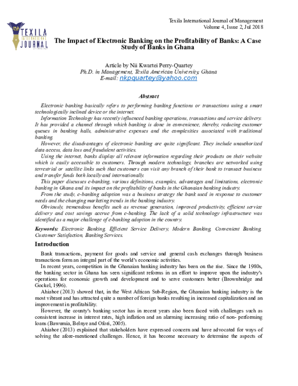 (DOC) The Impact of Electronic Banking on the Profitability of Banks: A ...