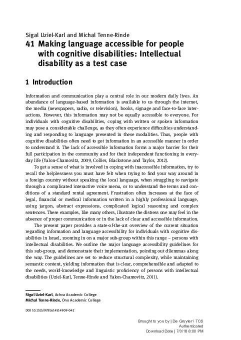 (PDF) Making language accessible for people with cognitive disabilities ...