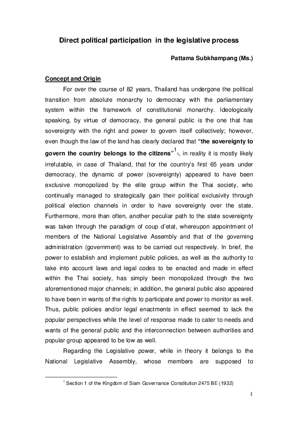 (PDF) Direct political participation in the legislative process Concept ...
