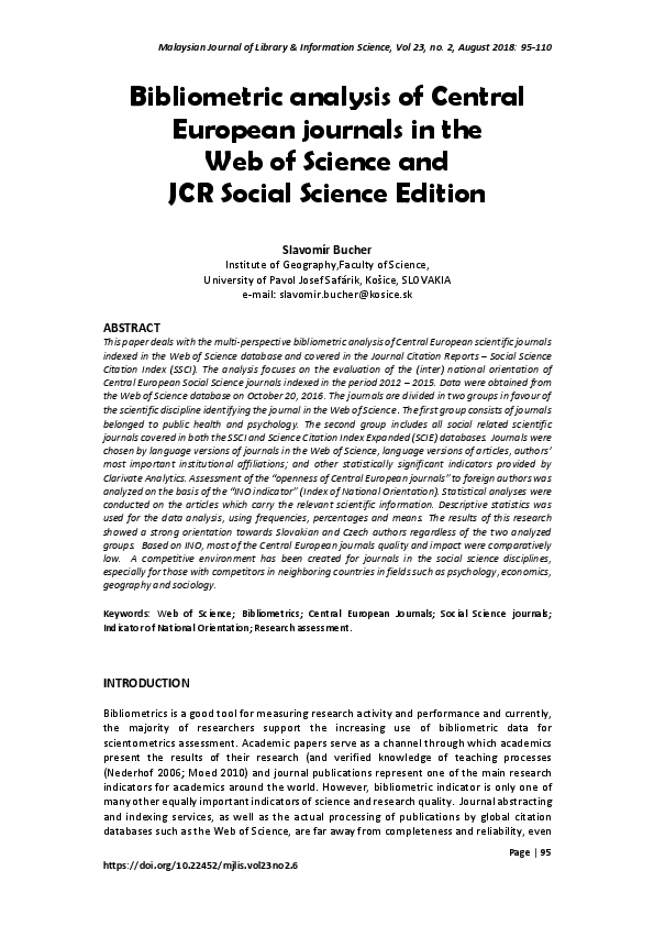 (PDF) Bibliometric analysis of Central European journals in the Web of ...