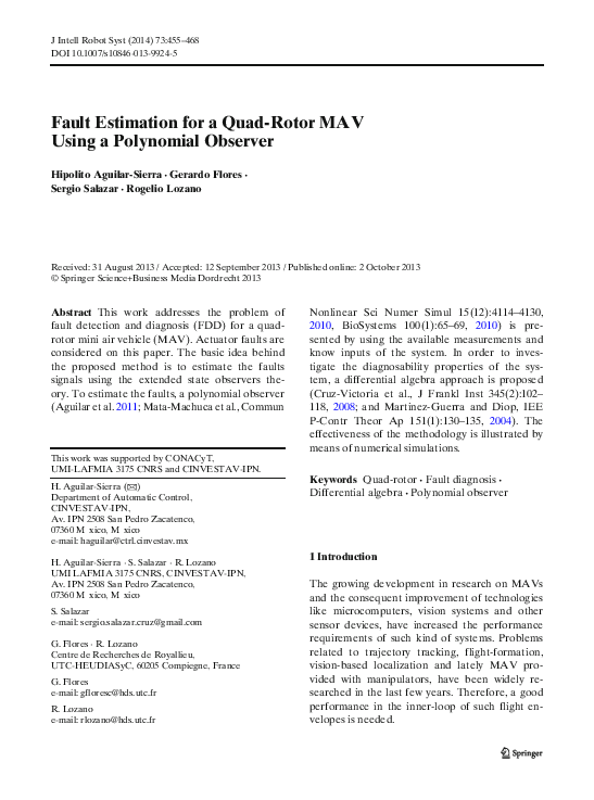 Pdf Fault Estimation For A Quad Rotor Mav Using A Polynomial Observer