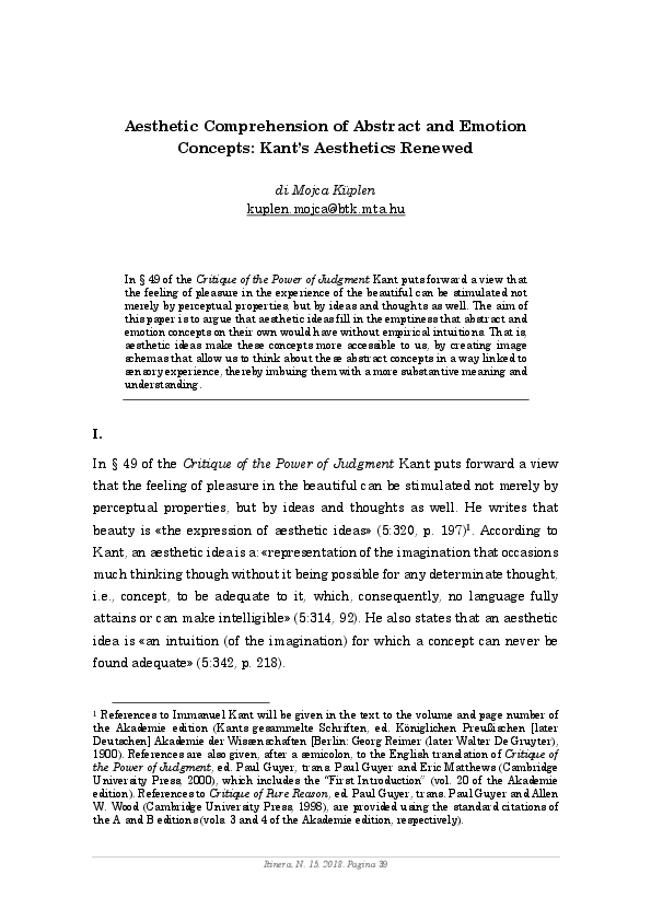 (PDF) Aesthetic Comprehension of Abstract and Emotion Concepts: Kant's ...