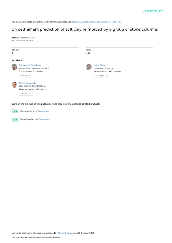 Pdf On Settlement Prediction Of Soft Clay Reinforced By A Group Of Stone Columns