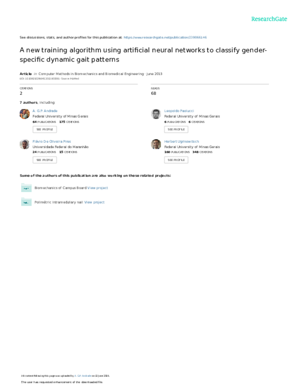 Pdf A New Training Algorithm Using Artificial Neural Networks To