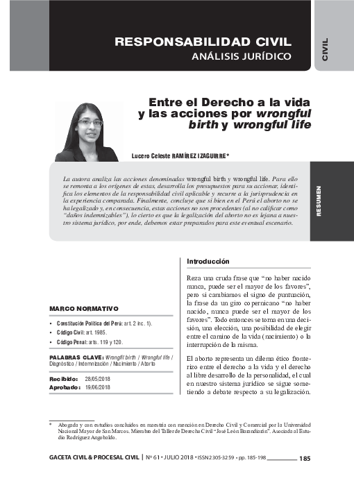 (PDF) Entre el Derecho a la vida y las acciones por wrongful birth y ...