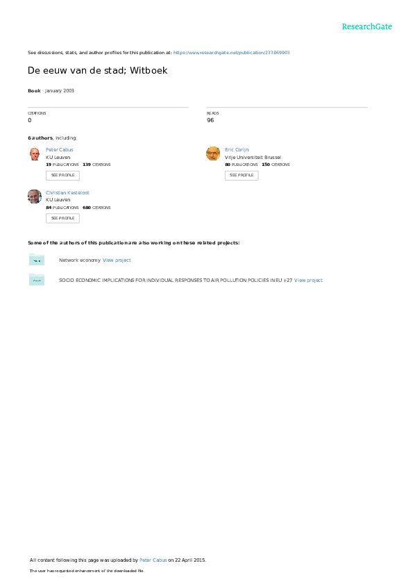 (PDF) De eeuw van de stad; Witboek | Peter Cabus and L. Boudry ...