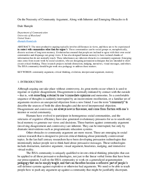 (DOC) On the Necessity of Community Argument, Along with Inherent and ...