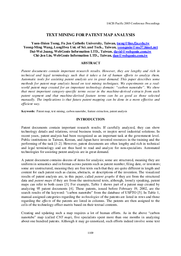 Pdf Text Mining For Patent Map Analysis