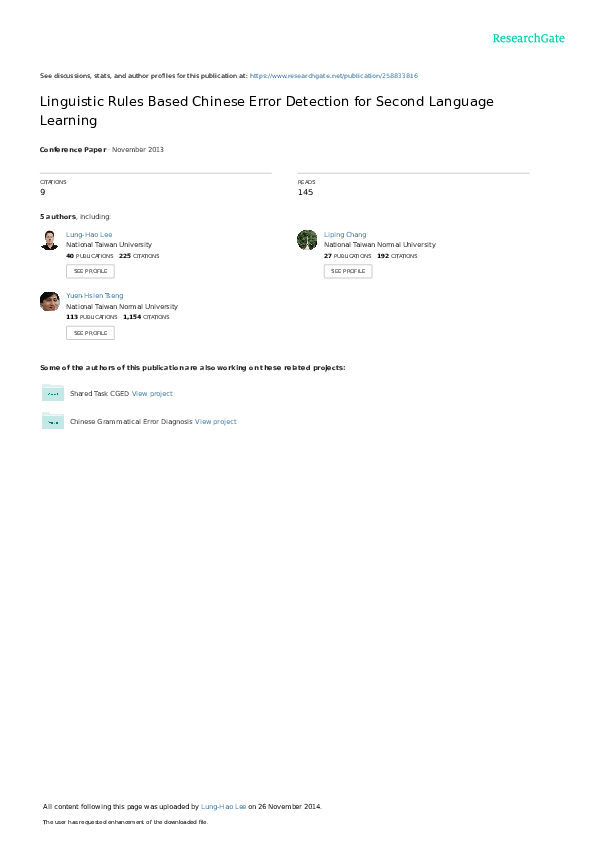 Pdf Linguistic Rules Based Chinese Error Detection For Second Language Learning
