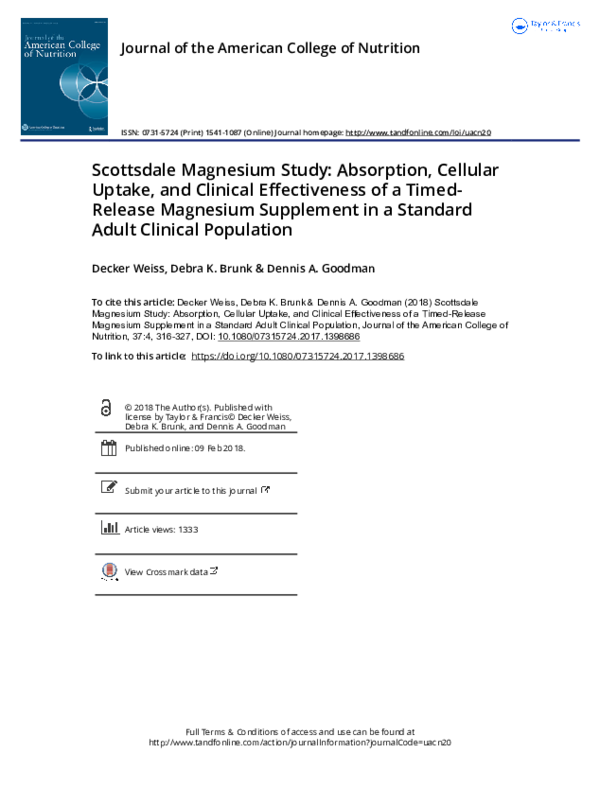 (PDF) Scottsdale Magnesium Study: Absorption, Cellular Uptake, and ...