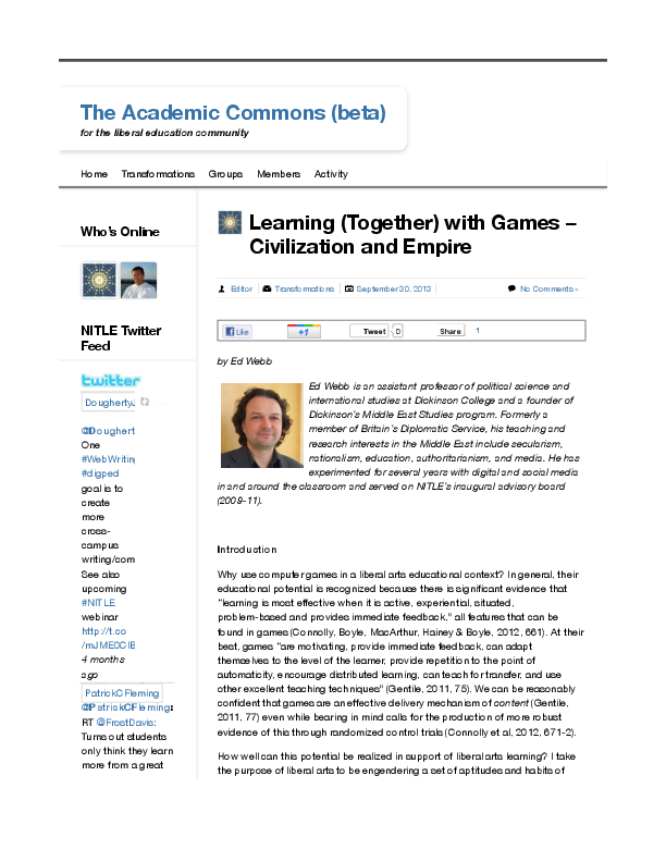 (PDF) Learning (Together) With Games: Civilization and Empire