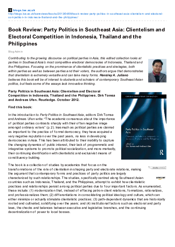 (PDF) REVIEW: Dirk Tomsa and Andreas Ufen (eds.). 2012. Party Politics ...