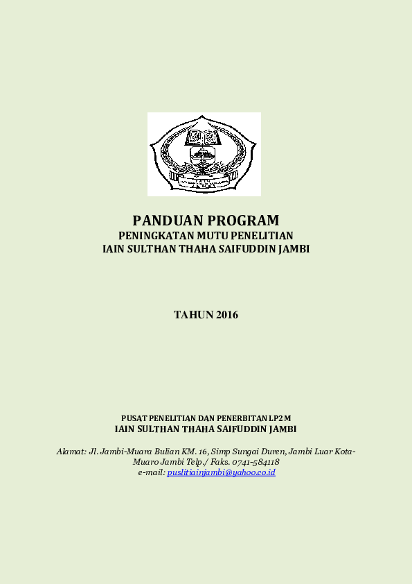 (DOC) PANDUAN PROGRAM PENINGKATAN MUTU PENELITIAN IAIN SULTHAN THAHA SAIFUDDIN JAMBI TAHUN 2016 ...