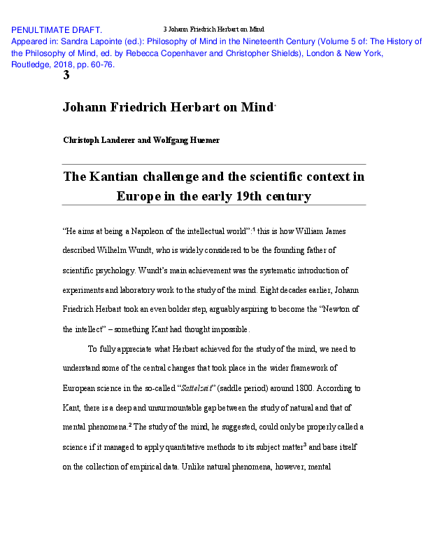 (PDF) Johann Friedrich Herbart on Mind