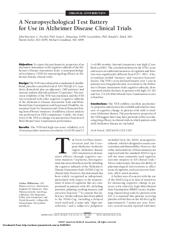 (PDF) A neuropsychological test battery for use in Alzheimer disease ...