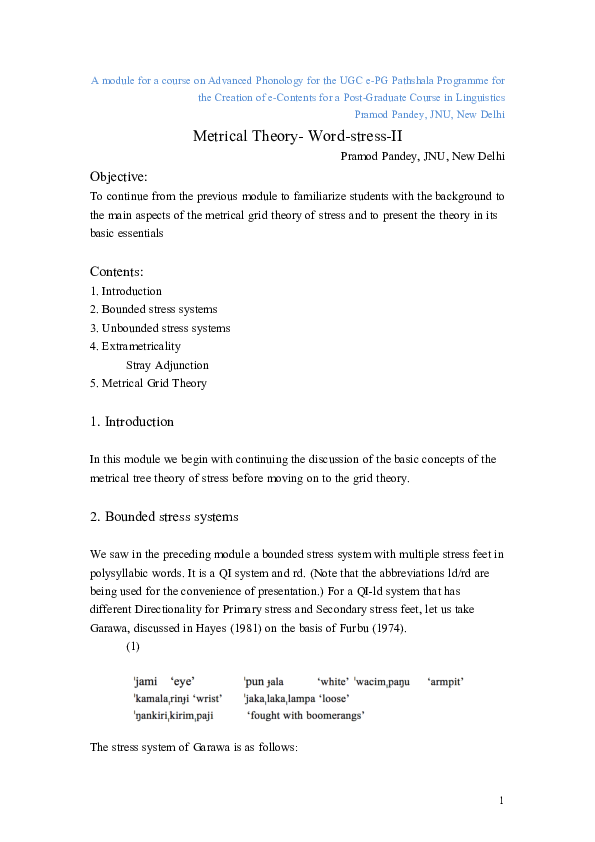(PDF) Metrical Phonology-Word-stress-II