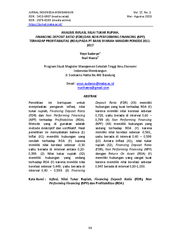 (PDF) Analisis Inflasi, Nilai Tukar Rupiah, Financing Deposit Ratio (FDR) Dan Non Performing ...