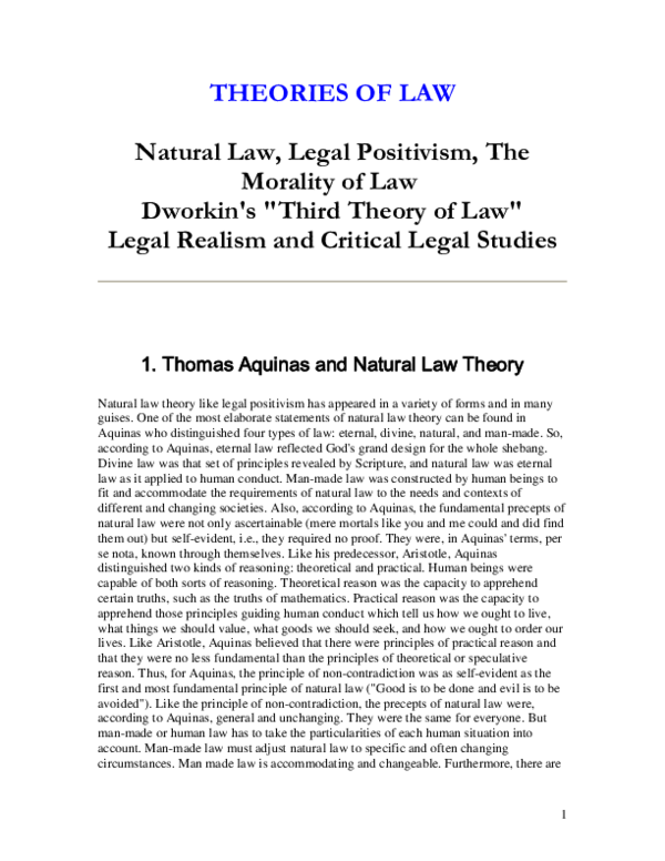 (PDF) THEORIES OF LAW Natural Law, Legal Positivism, The Morality of ...
