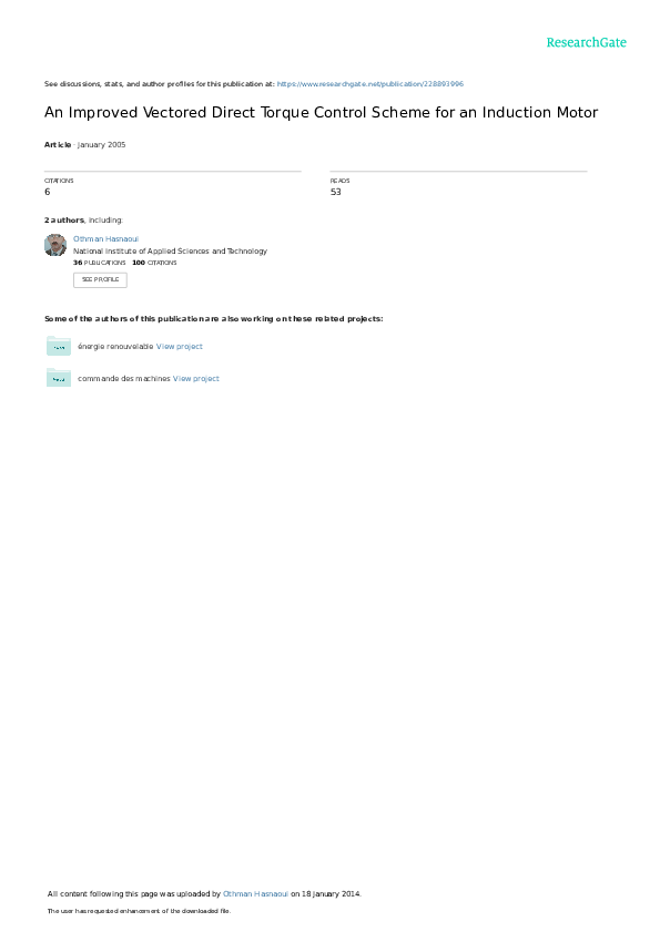 (PDF) An Improved Vectored Direct Torque Control Scheme for an Induction Motor