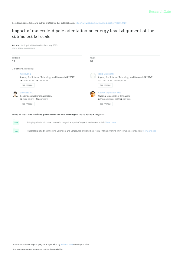 (PDF) Impact of molecule-dipole orientation on energy level alignment ...