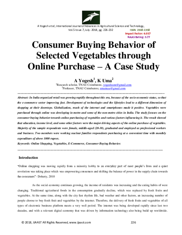(PDF) Consumer Buying Behavior of Selected Vegetables through Online ...