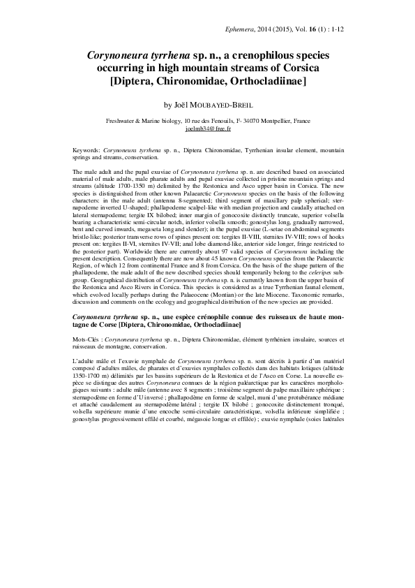 (PDF) Corynoneura tyrrhena sp. n., a crenophilous species occurring in ...