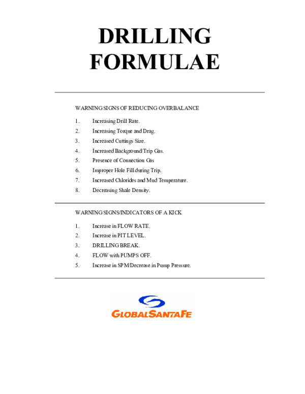 (PDF) DRILLING FORMULAE WARNING SIGNS OF REDUCING OVERBALANCE