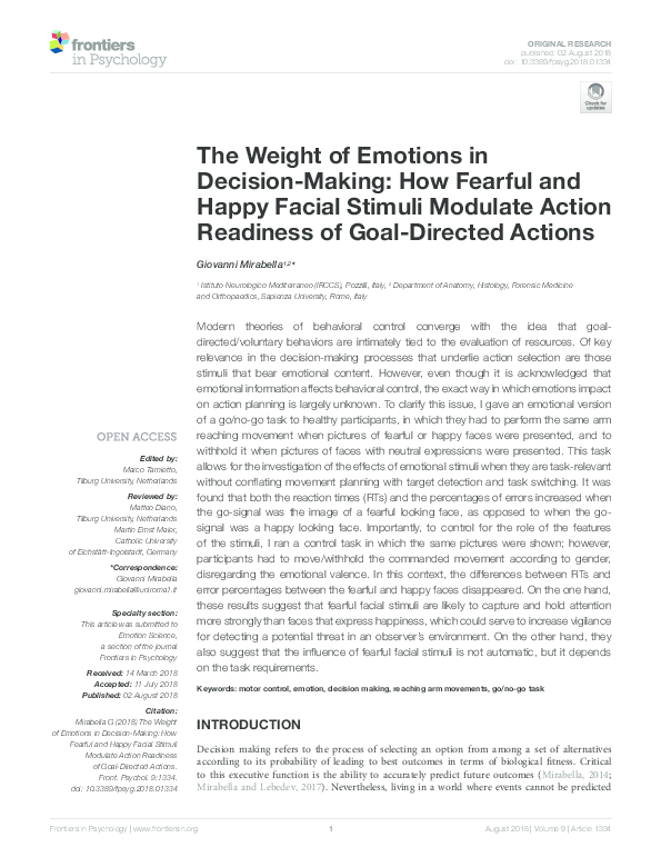 (PDF) The Weight of Emotions in Decision-Making: How Fearful and Happy ...