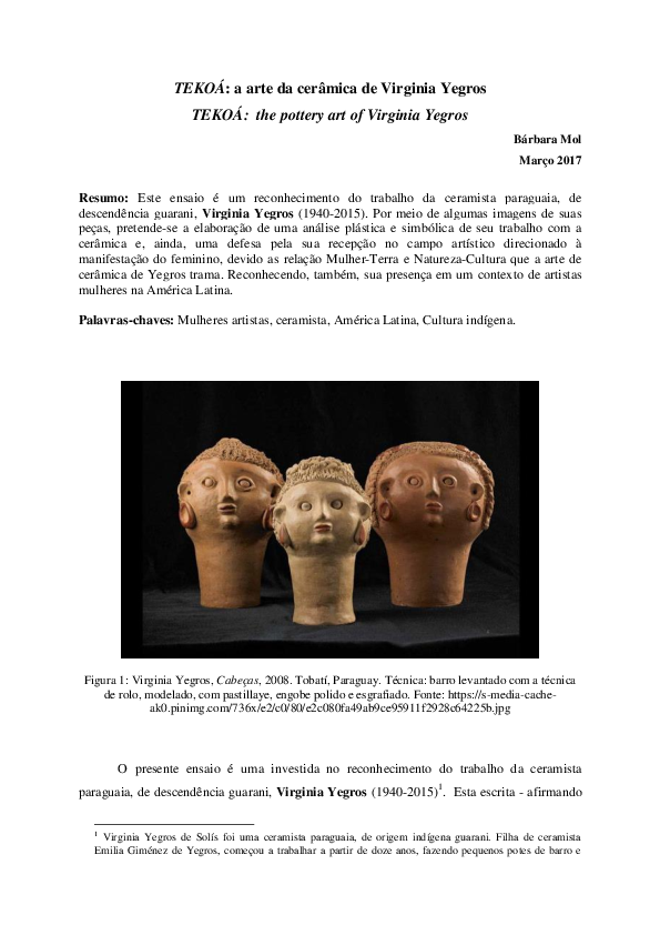 (PDF) TEKOÁ: a arte da cerâmica de Virginia Yegros | TEKOÁ: the pottery ...