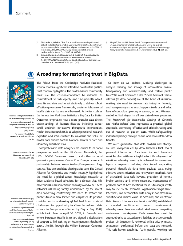 (PDF) A roadmap for restoring trust in Big Data