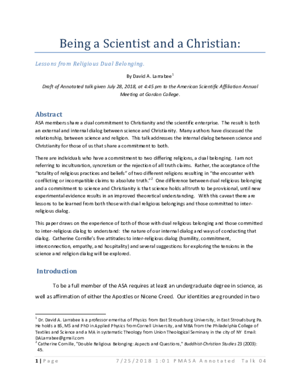 (PDF) Being a Scientist and a Christian: Lessons from Religious Dual ...