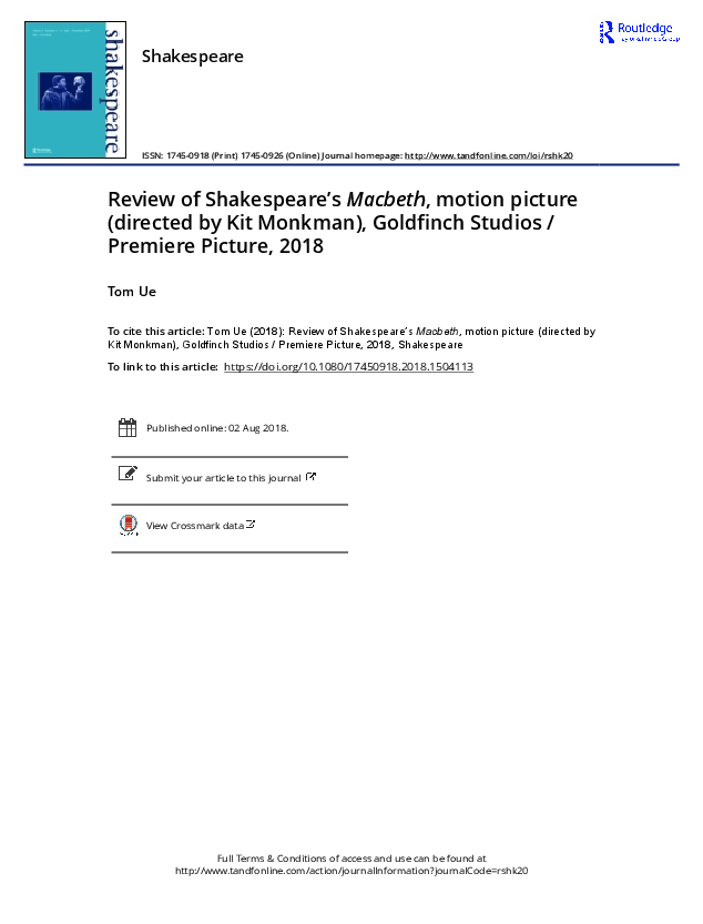 (PDF) Review of Shakespeare’s Macbeth, Motion Picture (Directed by Kit ...