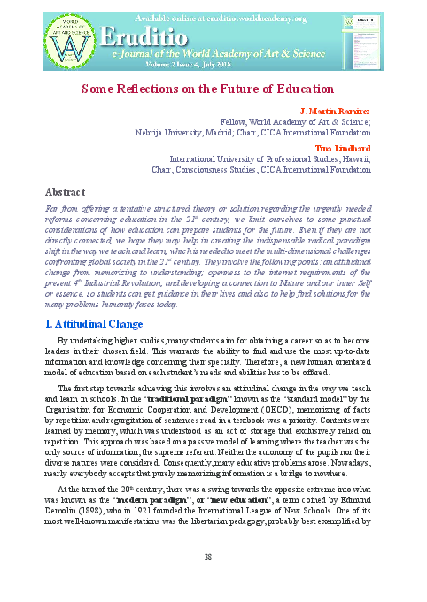 (PDF) Some Reflections on the Future of Education