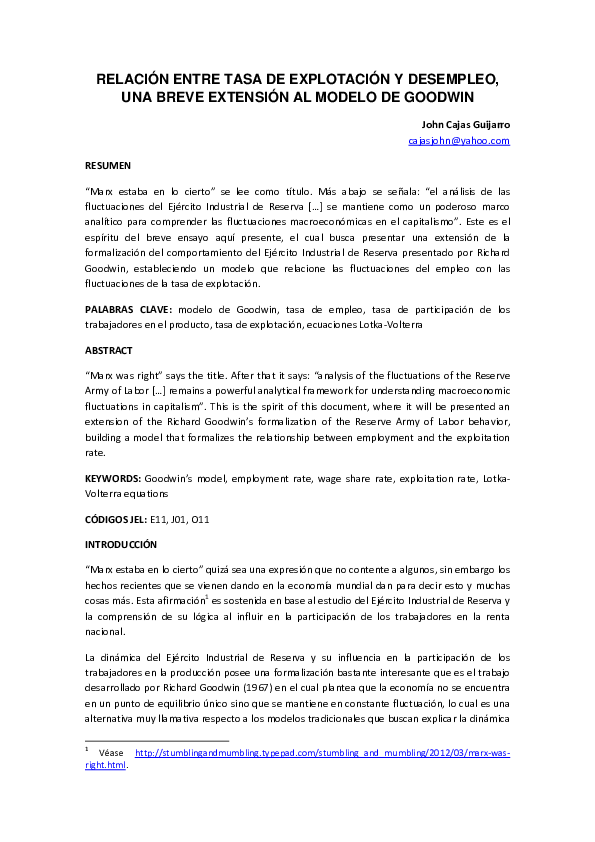 (PDF) Cajas Guijarro, John (2012). Relación entre tasa de explotación y ...