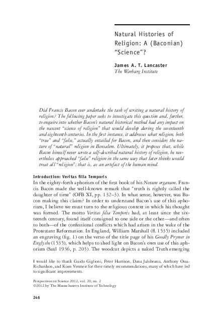 (PDF) Natural Histories of Religion: A (Baconian) "Science"?