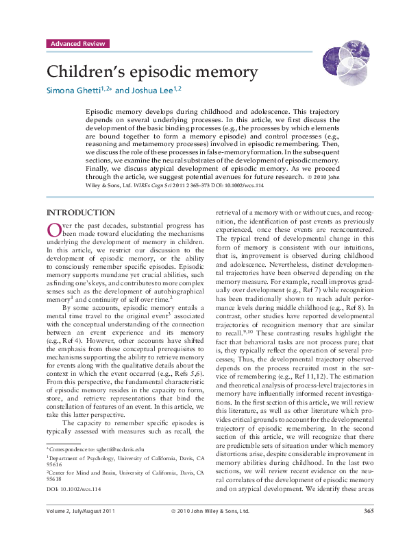 (PDF) Children's episodic memory