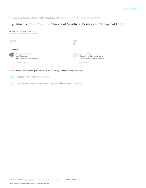 (PDF) Eye Movements Provide an Index of Veridical Memory for Temporal Order | Simona Ghetti ...