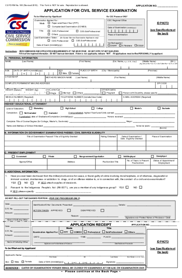 (PDF) APPLICATION FOR CIVIL SERVICE EXAMINATION E-Retakers | Laica ...