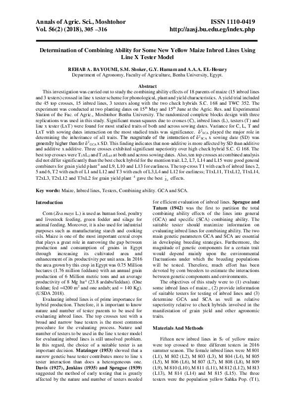 (PDF) DETERMINING COMBINING ABILITY OF SOME NEWLY DEVELOPED YELLOW ...