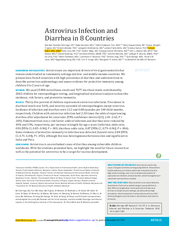 (PDF) Astrovirus Infection and Diarrhea in 8 Countries