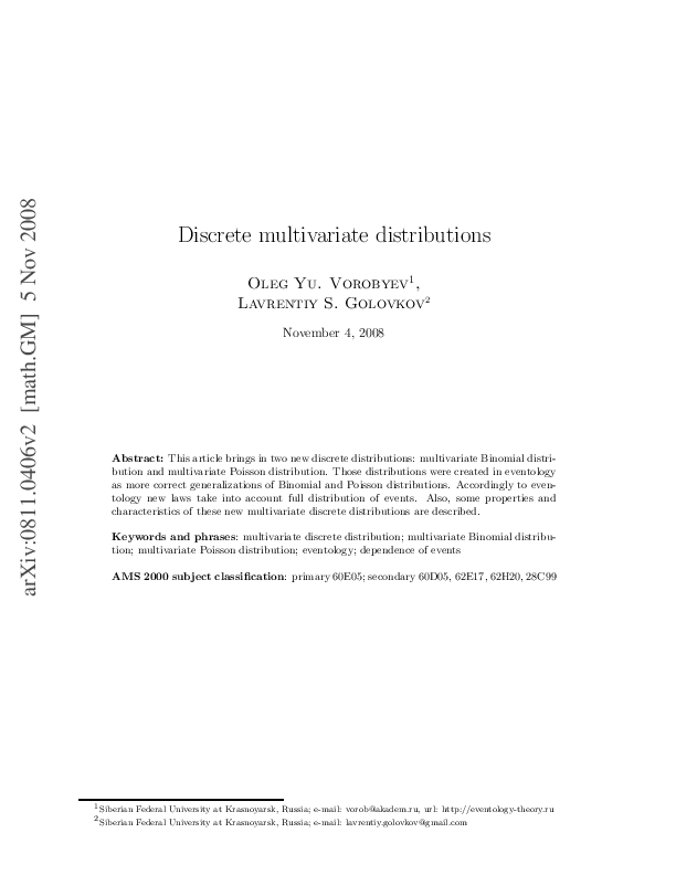 Pdf Discrete Multivariate Distributions